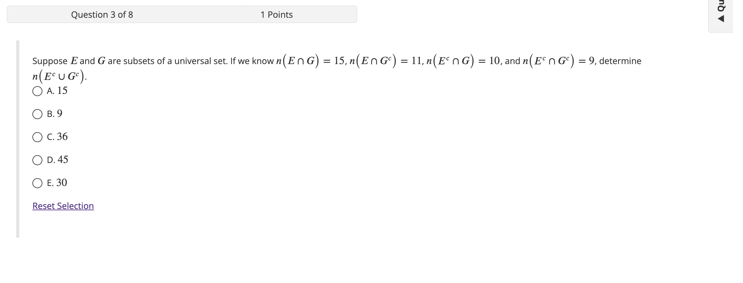 Solved Suppose E ﻿and G ﻿are subsets of a universal set. If | Chegg.com