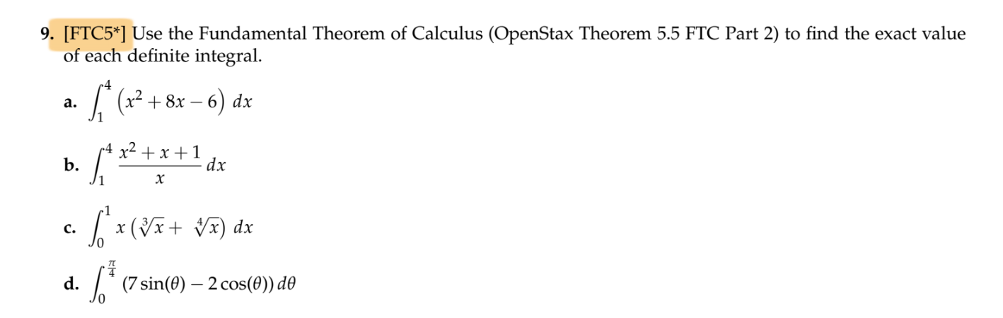 Solved 9. [FTC5*] Use the Fundamental Theorem of Calculus | Chegg.com