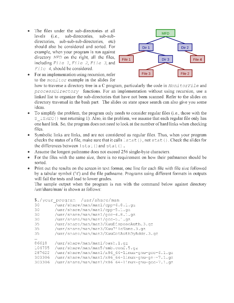 Traverse a Directory Write TWO C programs. One use | Chegg.com