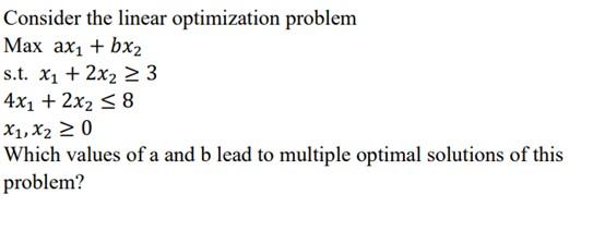 Solved Consider the linear optimization problem Max axı + | Chegg.com