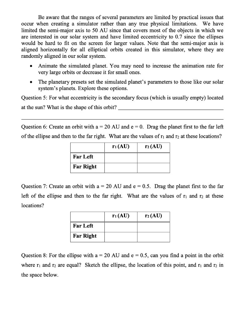Solved Student Guide to the Planetary Orbit Simulator | Chegg.com