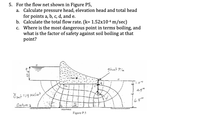 Solved 5. For the flow net shown in Figure P5, a. Calculate | Chegg.com
