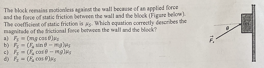 Solved e The block remains motionless against the wall | Chegg.com