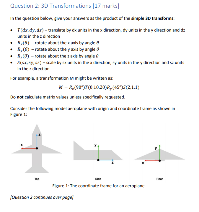 Question 2: 3D Transformations (17 marks] In the | Chegg.com