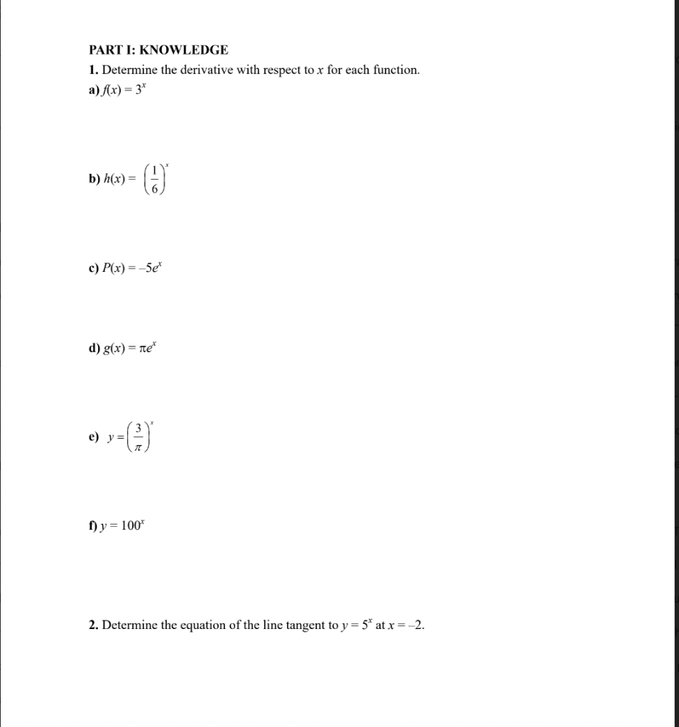 Solved A F X 3x B H X 61 X C P X −5ex D G X πex E