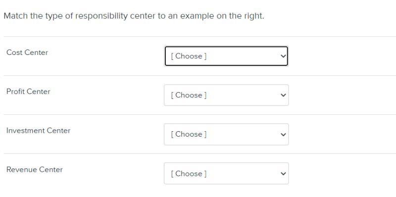 Match the type of responsibility center to an example | Chegg.com