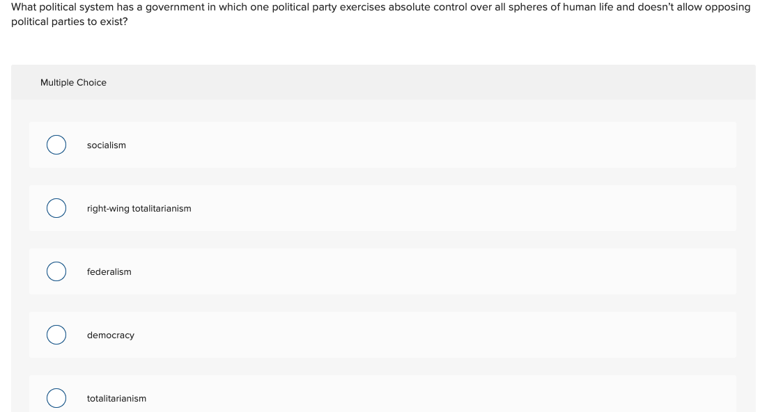 Solved What political system has a government in which one | Chegg.com