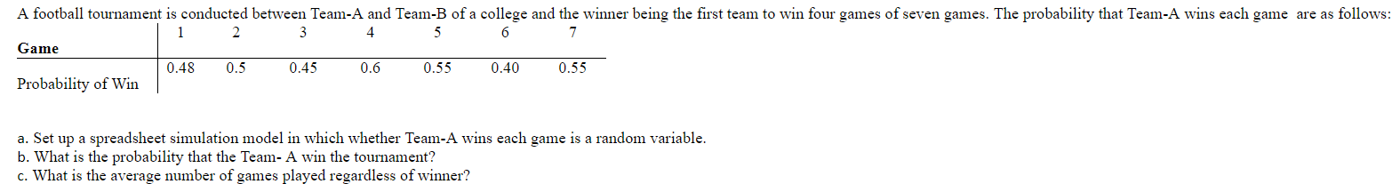 Solved 7 A football tournament is conducted between Team-A | Chegg.com