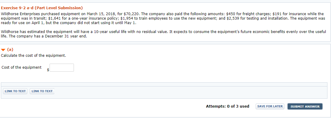 Solved Exercise 9-2 a-d (Part Level Submission) Wildhorse | Chegg.com