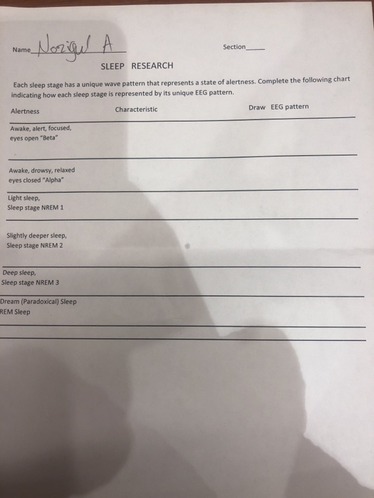 Solved Name Section SLEEP RESEARCH Complete the following | Chegg.com