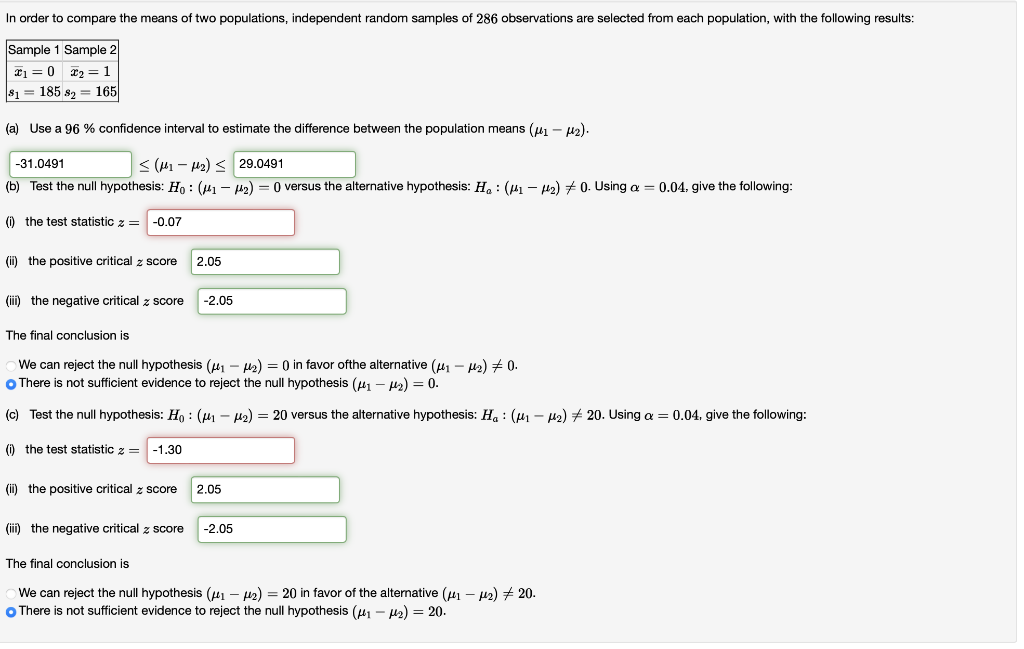 Solved In order to compare the means of two populations, | Chegg.com