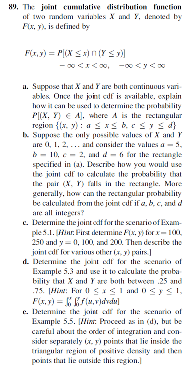 89. The joint cumulative distribution function of two | Chegg.com