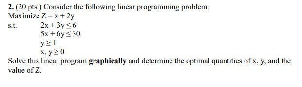 Solved s.t. + 2. (20 pts.) Consider the following linear | Chegg.com
