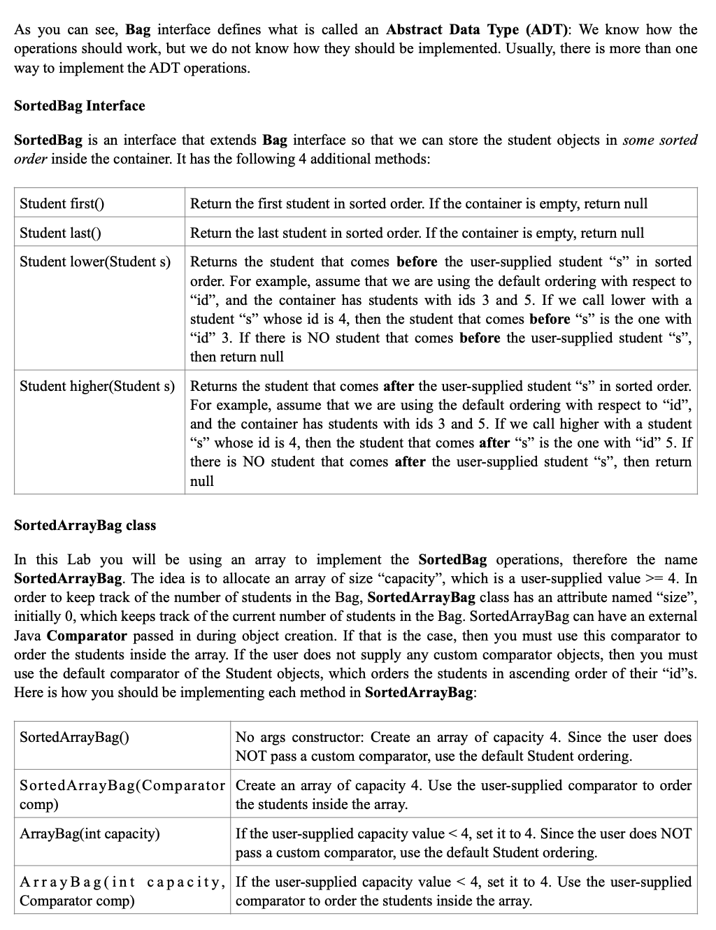 Bag Interface Bag is an interface that extends Java | Chegg.com