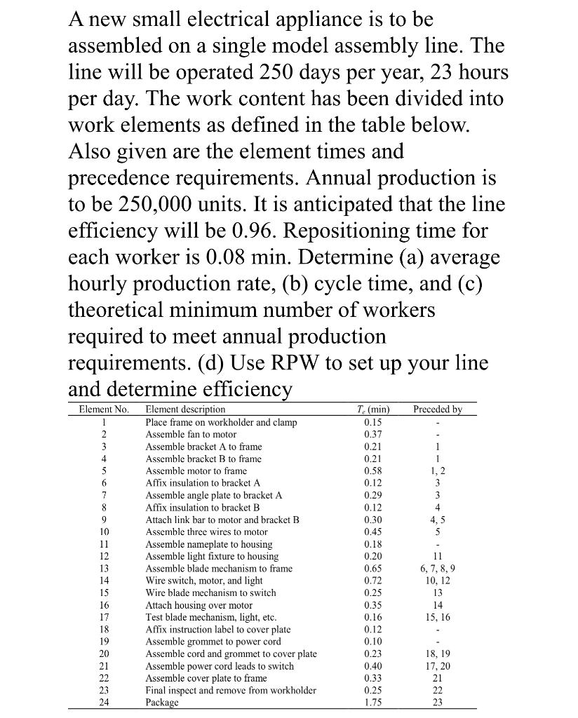 Solved A new small electrical appliance is to be assembled | Chegg.com
