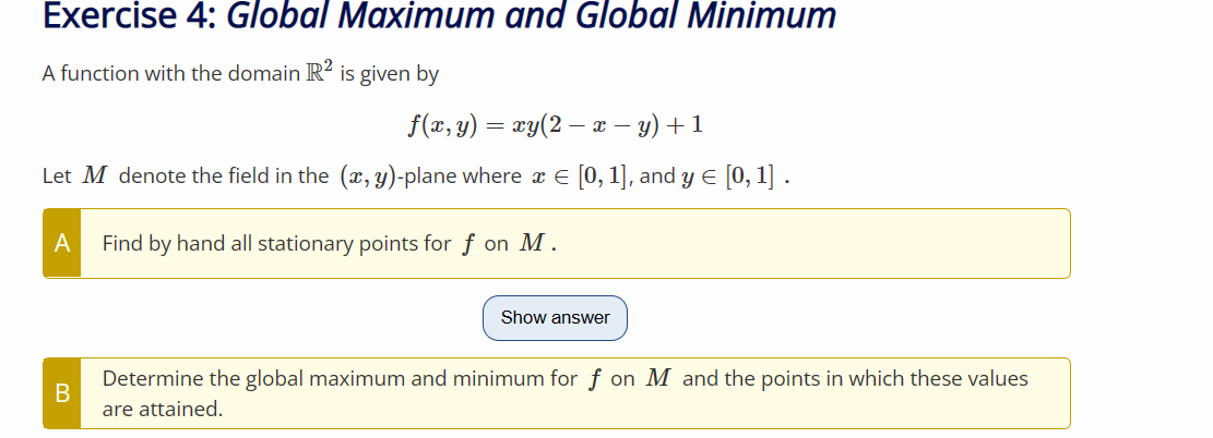 Solved Exercise 4: Global Maximum and Global Minimum A | Chegg.com