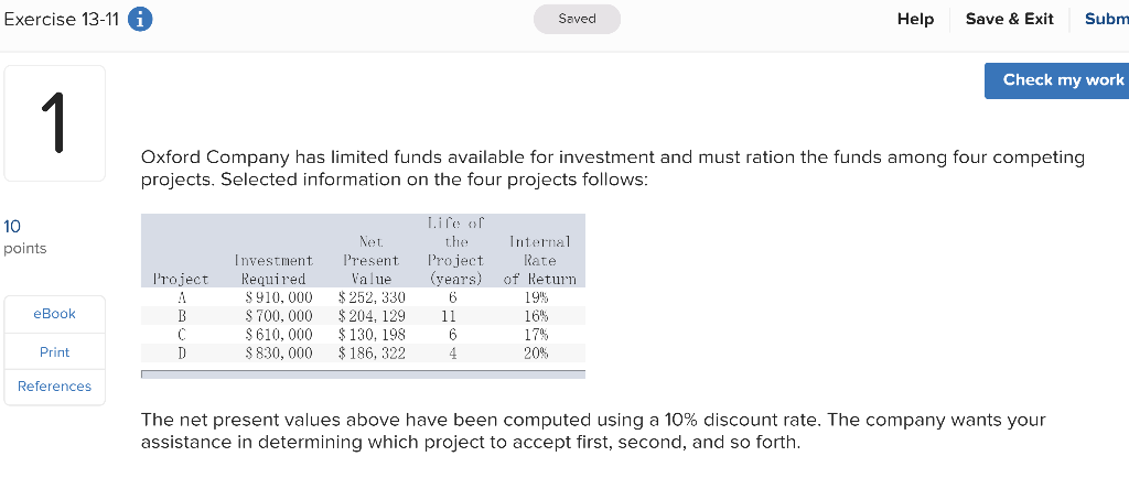 Solved Exercise 13-11 Saved Help Save & Exit Subm Check my | Chegg.com