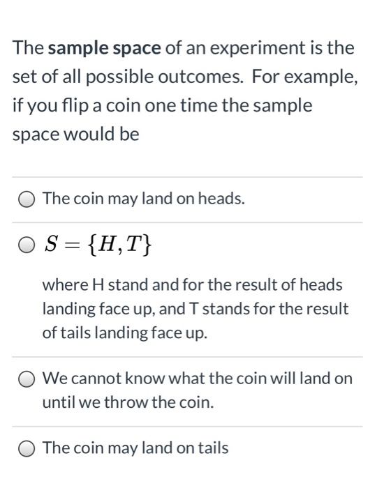 Solved The sample space of an experiment is the set of all | Chegg.com
