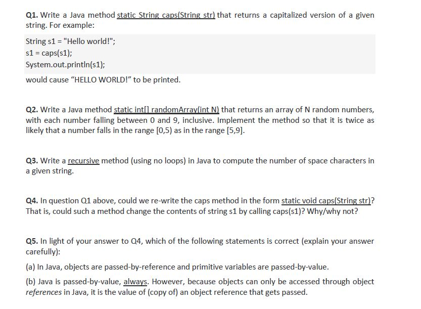Solved Q1. Write a Java method static String caps(String | Chegg.com