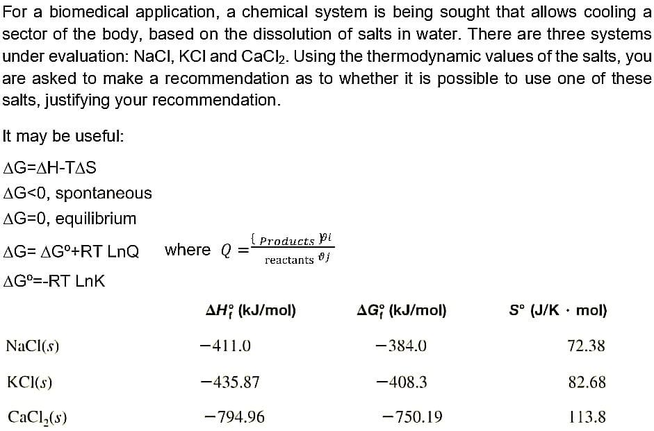 Solved For a biomedical application, a chemical system is | Chegg.com