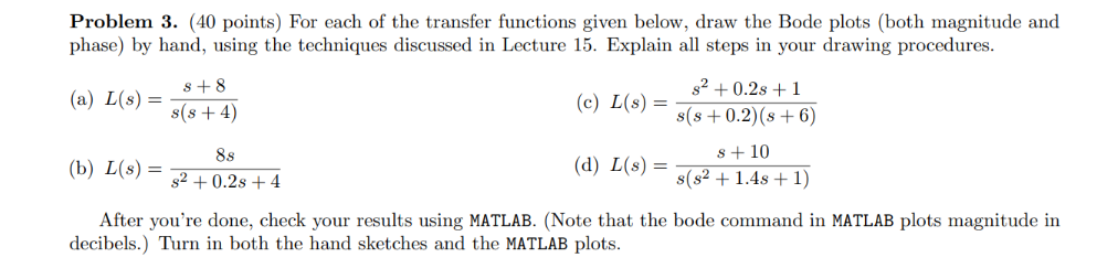 Problem 3. (40 ﻿points) ﻿For each of ﻿the transfer | Chegg.com