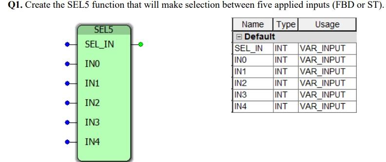 Q1. Create the SEL5 function that will make selection | Chegg.com Q1. Create the SEL5 function that will make selection | Chegg.com