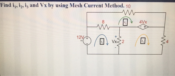 Solved Find i, i2, i3 and Vx by using Mesh Current Method. | Chegg.com