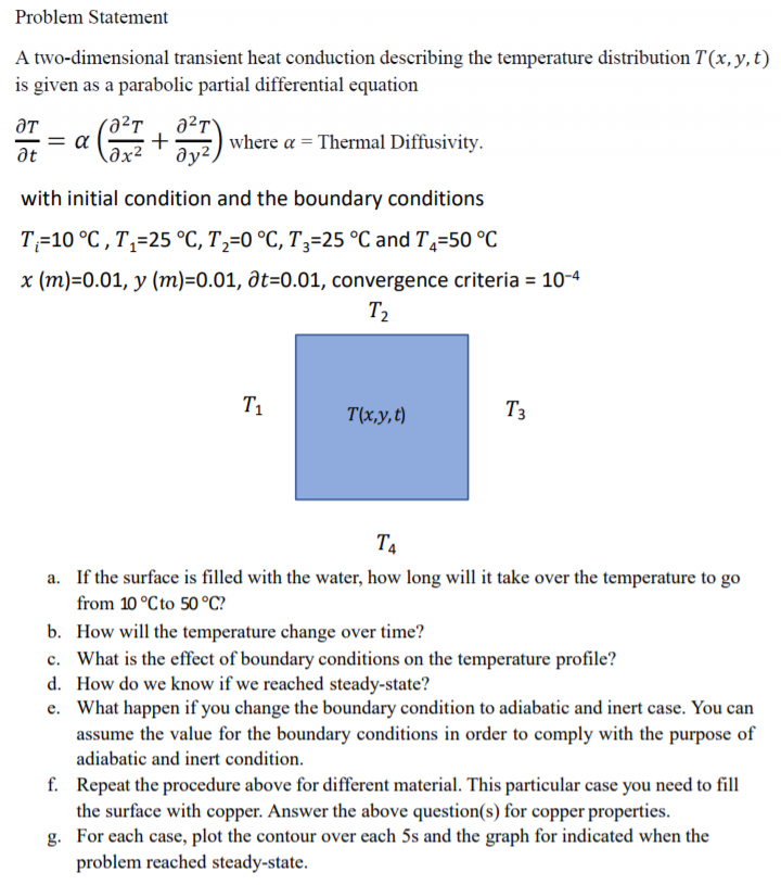 Problem Statement A two-dimensional transient heat | Chegg.com