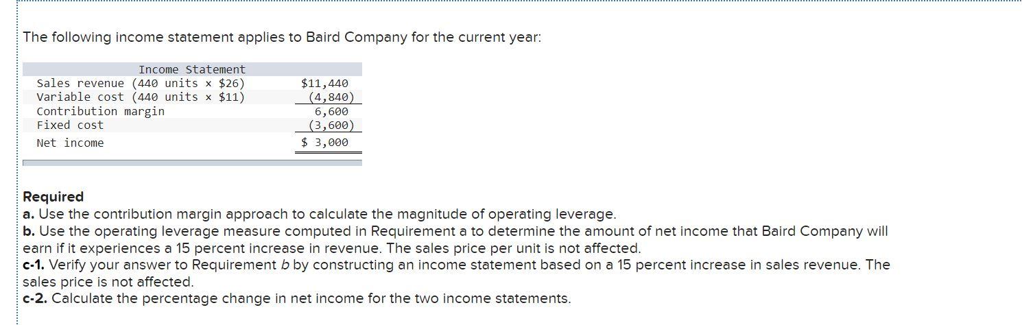 Solved The following income statement applies to Baird | Chegg.com