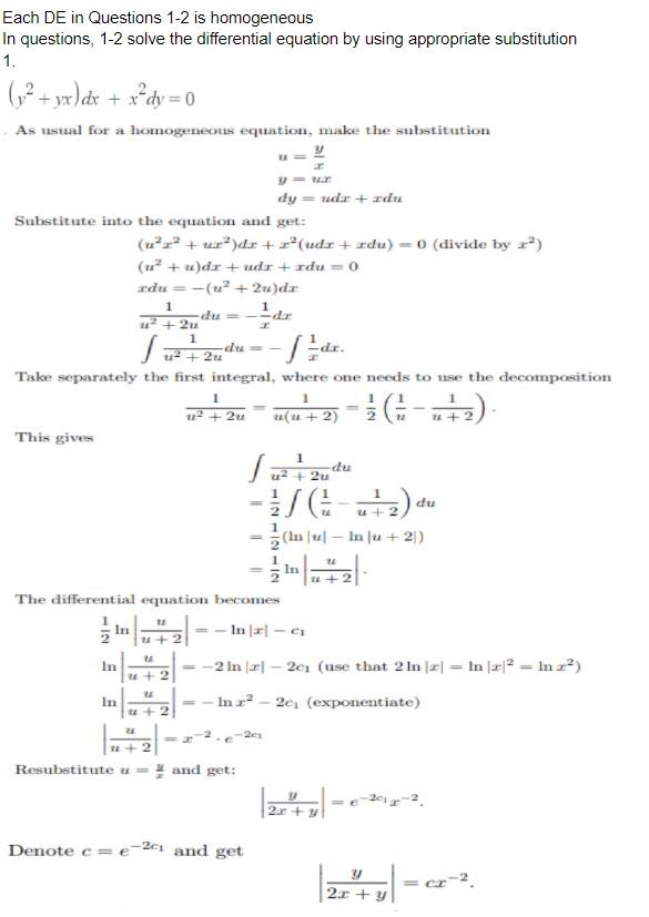 Solved Each DE in Questions 1-2 is homogeneous In questions, | Chegg.com
