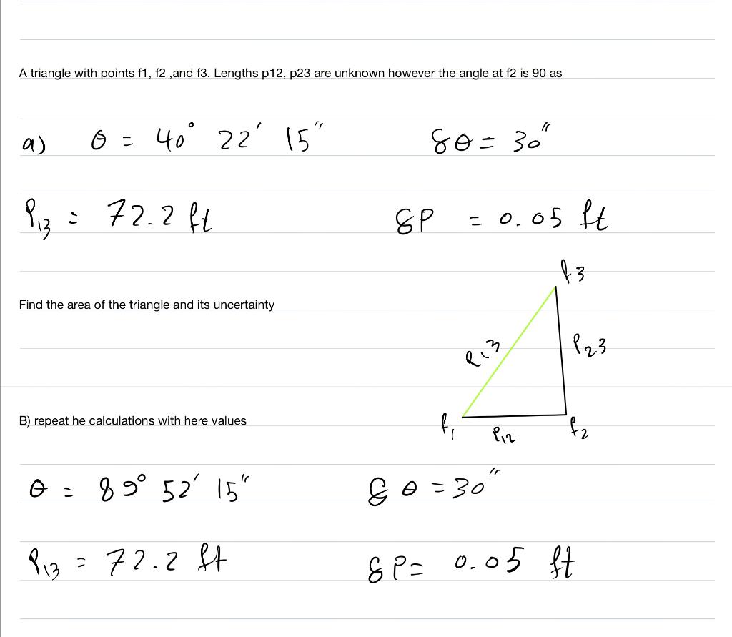 A triangle with points f1, f2 ,and f3. Lengths p12, | Chegg.com