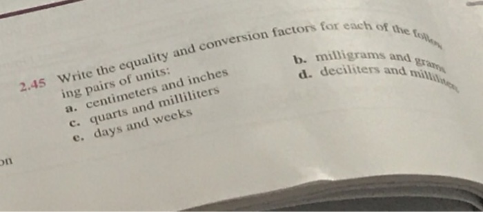 Solved What the equality and conversion factors for each of | Chegg.com