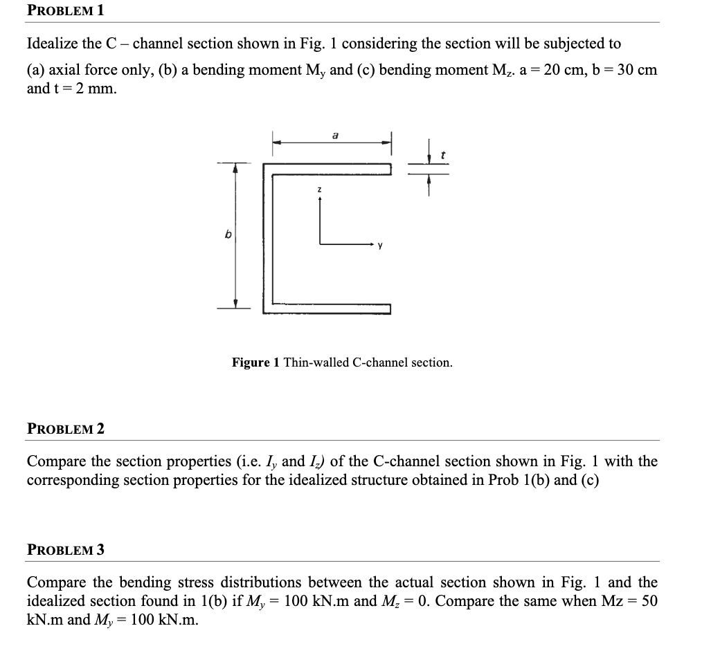 Solved PROBLEM 1 Idealize the C-channel section shown in | Chegg.com