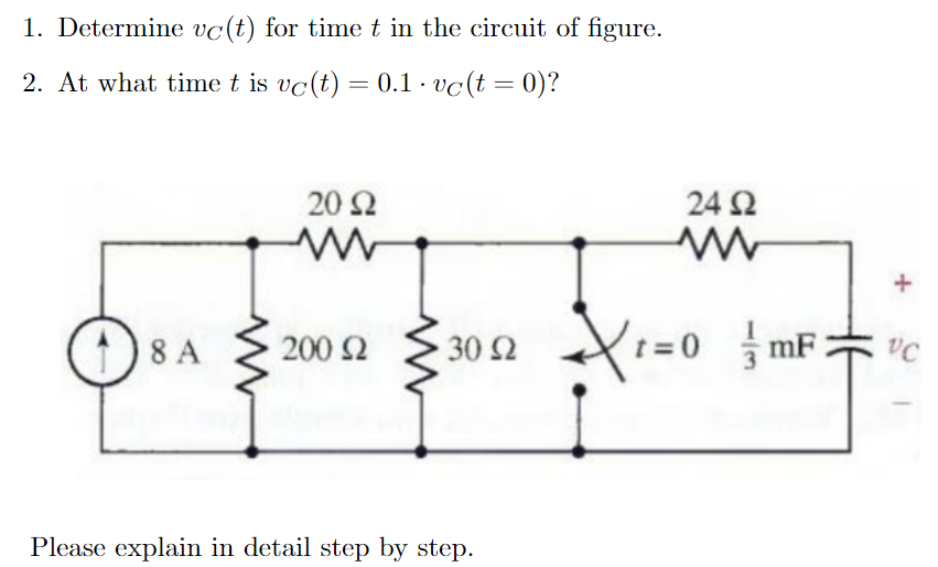 Solved 1. Determine vC(t) for time t in the circuit of | Chegg.com
