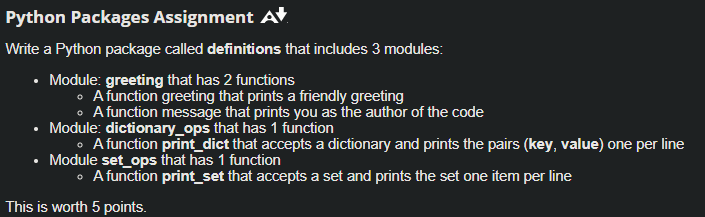 Solved Python Packages Assignment A Write a Python package | Chegg.com