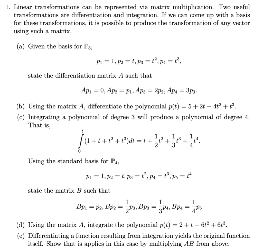 Solved 1. Linear transformations can be represented via | Chegg.com