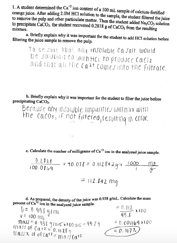 Solved Data Sheet: Calcium Tablet Lab I. Dissolving the | Chegg.com
