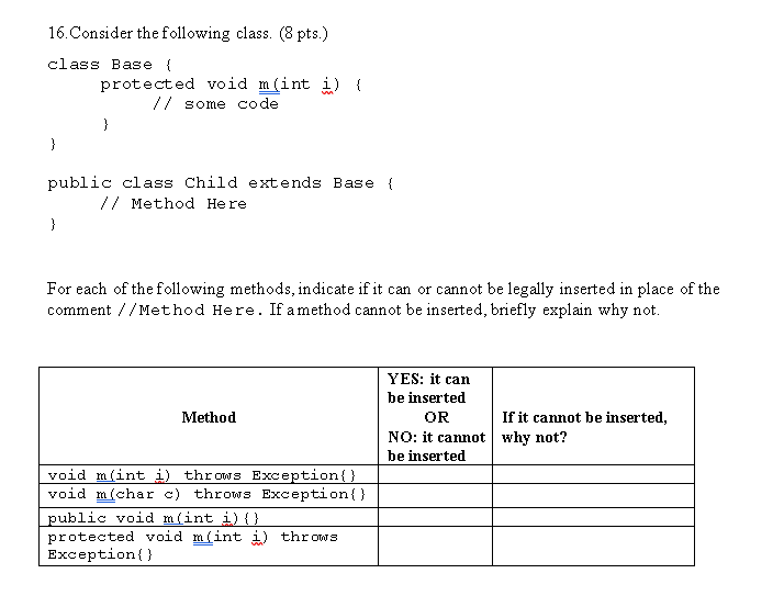 Solved 16. Consider the following class. (8 pts.) class Base | Chegg.com
