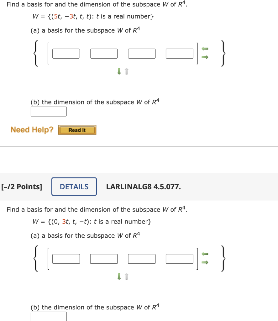 Solved Find a basis for and the dimension of the subspace W | Chegg.com