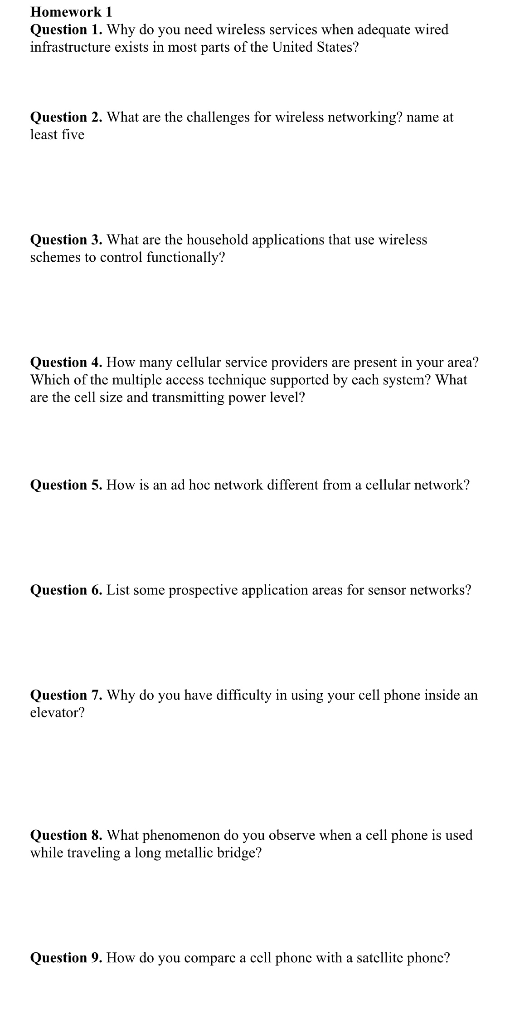 Solved Homework 1 Question 1. Why do you need wireless | Chegg.com