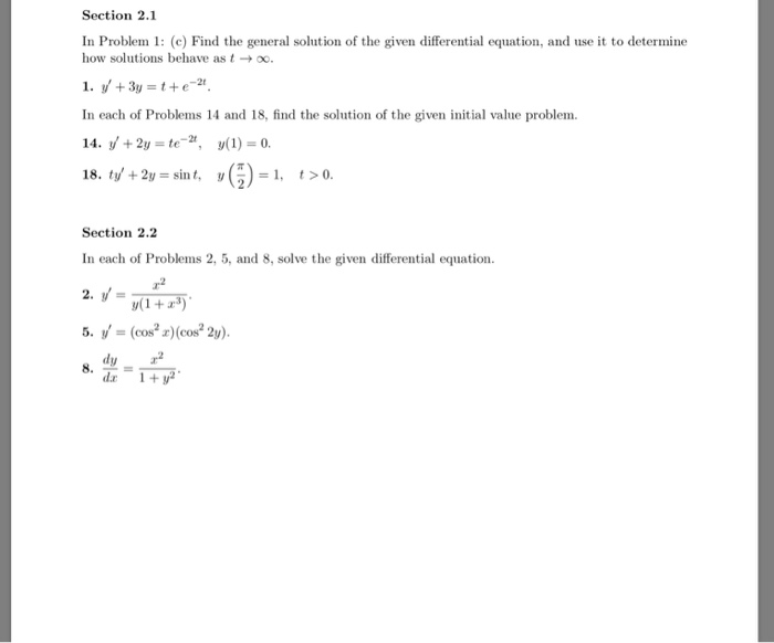 Solved Section 2.1 In Problem 1: (c) Find the general | Chegg.com