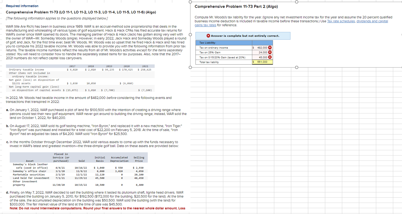 Solved Comprehensive Problem 11-73 (LO 11-1, ﻿LO 11-2, ﻿LO | Chegg.com