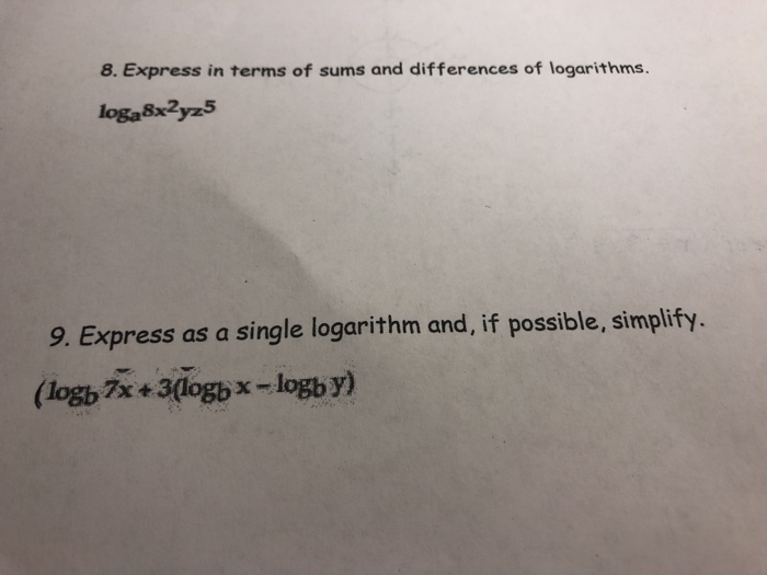 Solved 8. Express in terms of sums and differences of | Chegg.com