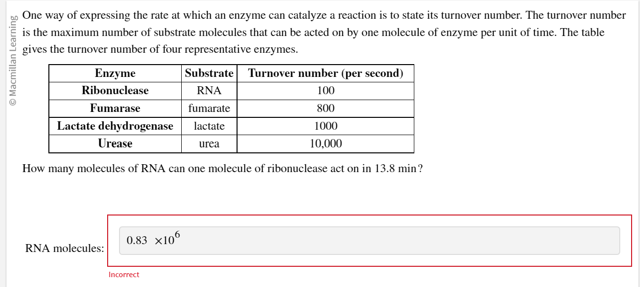 Solved One way of expressing the rate at which an enzyme can | Chegg.com
