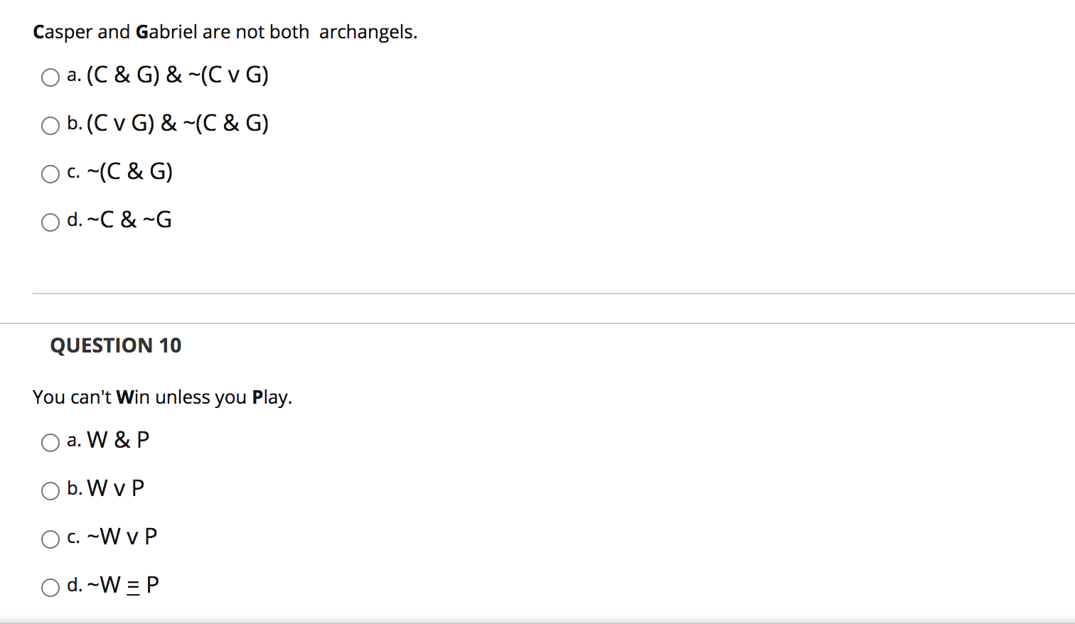 Solved Casper and Gabriel are not both archangels. a. (C & | Chegg.com