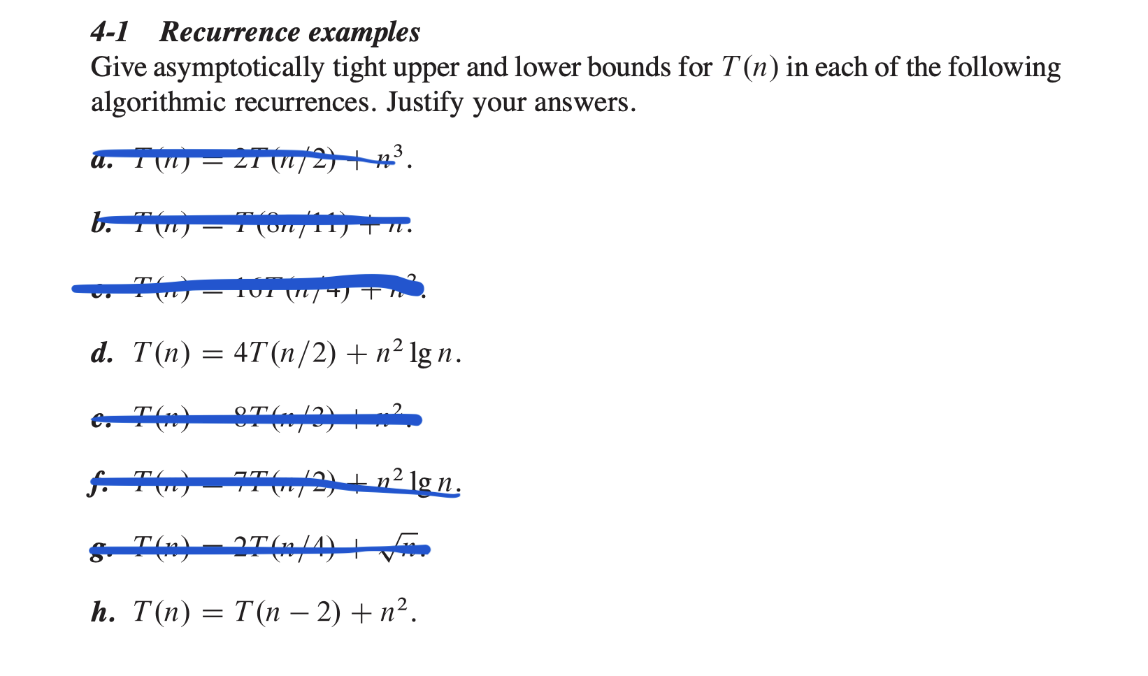 Solved 4-1 Recurrence examples Give asymptotically tight | Chegg.com