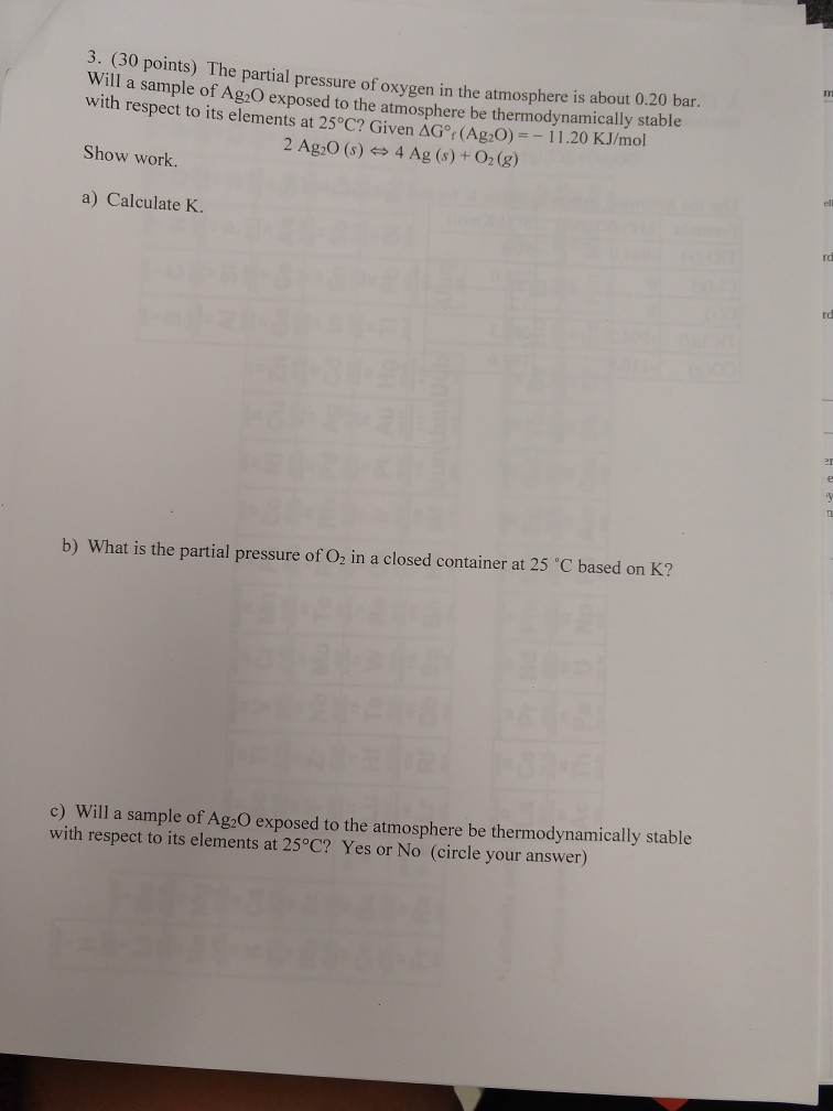 Solved 3. (30 points) The partial pressure of oxygen in the | Chegg.com
