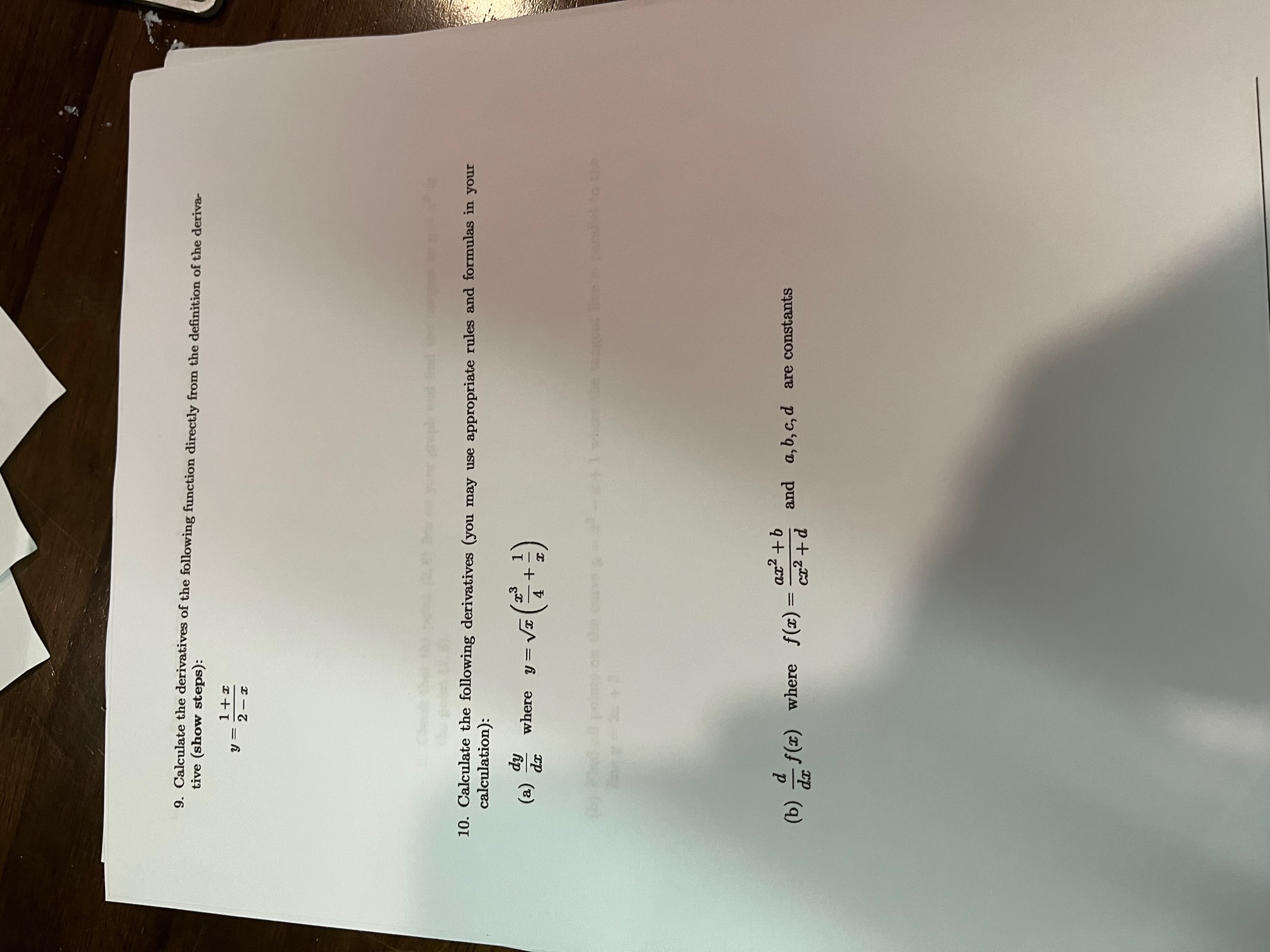 Solved 9. Calculate the derivatives of the following | Chegg.com