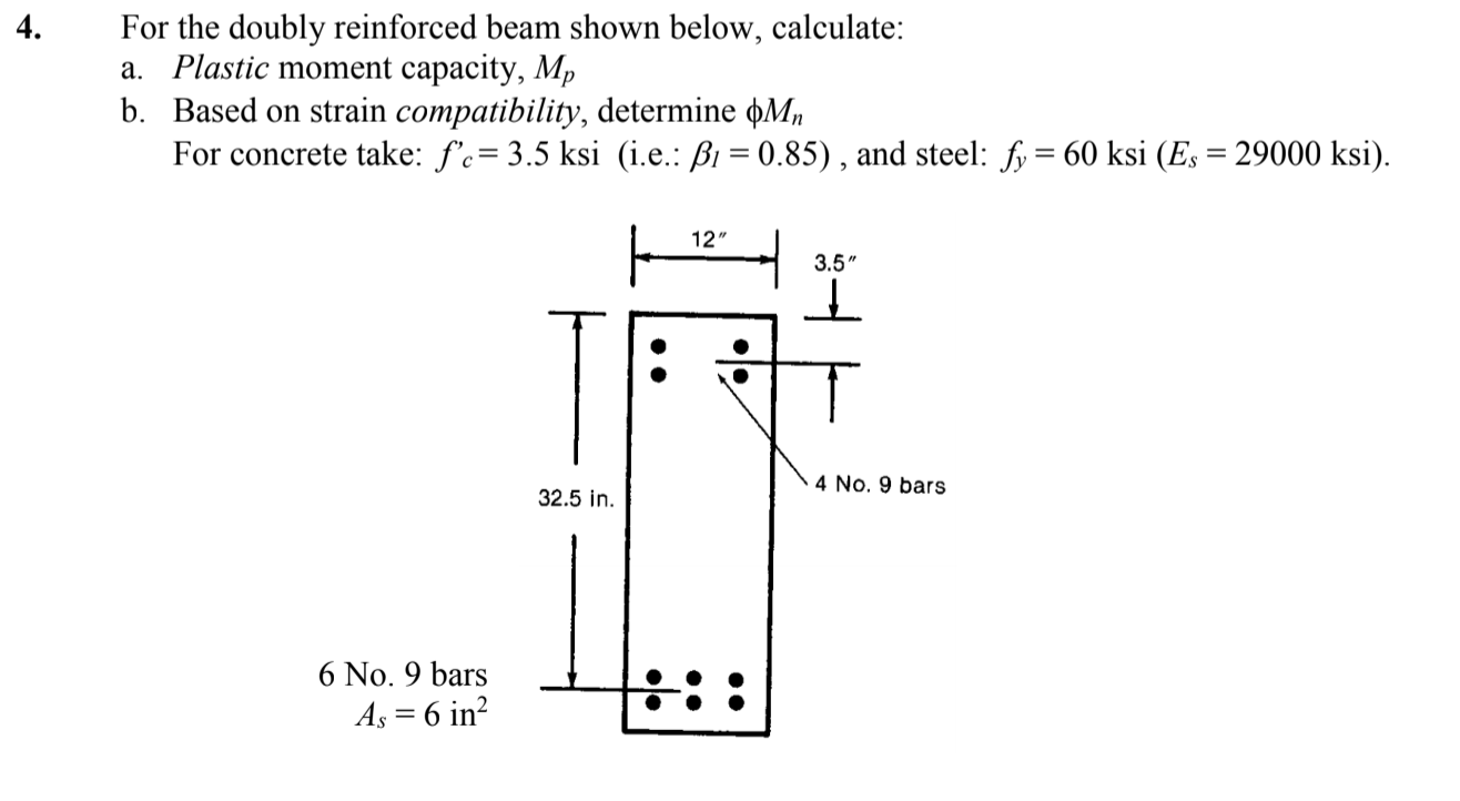 Solved 4. For the doubly reinforced beam shown below, | Chegg.com