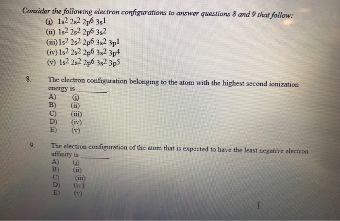 Solved Consider The Following Electron Configurations To